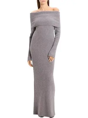Theory Off-the-shoulder Wool And Cashmere Dress - Grey Heather