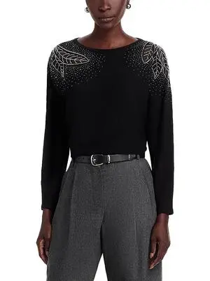 T Tahari Long Sleeve Beaded Sweater - Black