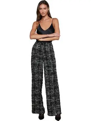 L'Agence Livvy Tweed Trouser - Black/ivory Tweed Black Sequin