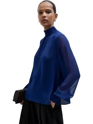 ME+EM Silk Rib Straight Blouse - Jewel Blue