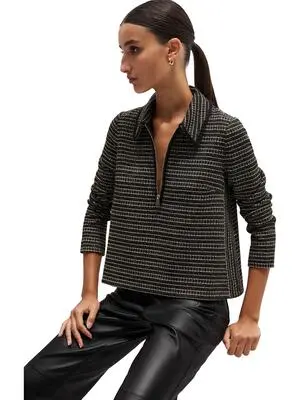 ME+EM Stripe Tweed Swing Top - Black Multi