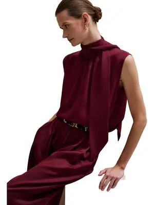 ME+EM Sleeveless Silk Top With Scarf - Deep Ruby Red