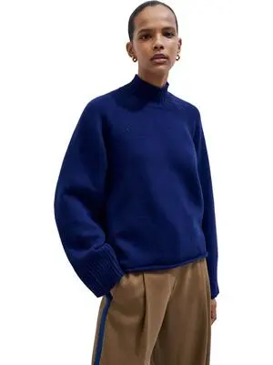 ME+EM Relaxed High Neck Raglan Sweater - Jewel Blue