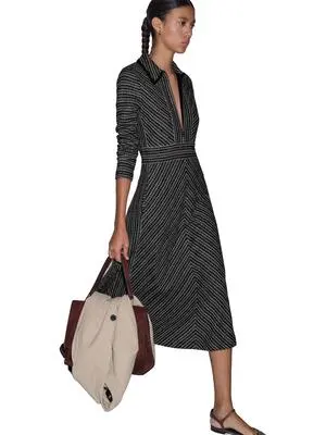 ME+EM Striped Tweed Midi Shirt Dress - Black Multi