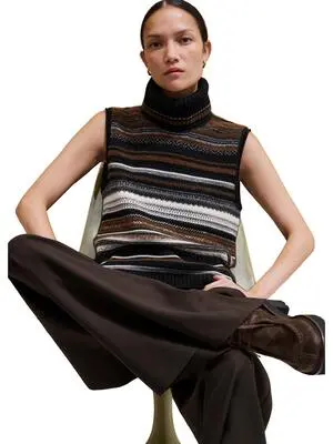 ME+EM Textured Stitch Knit Vest With Snood - Black Multi