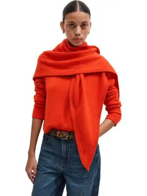 ME+EM Cashmere Triangle Knit Scarf - Vivid Orange