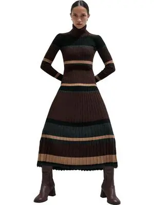 ME+EM Stripe Knit Maxi Dress With Snood - Brown Multi
