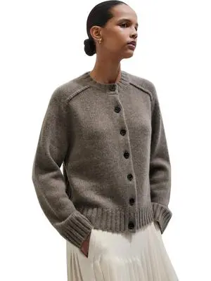 ME+EM Cashmere Saddle Shoulder Relaxed Cardigan - Pebble Brown