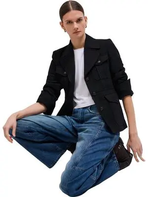 ME+EM Longline Fitted Military Jacket - Black