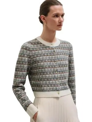 ME+EM Jacquard Knit Crop Cardigan - Cream Multi