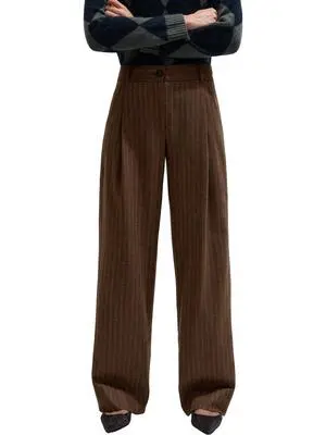 ME+EM Pinstripe Pleated Wool Pant - Toffee