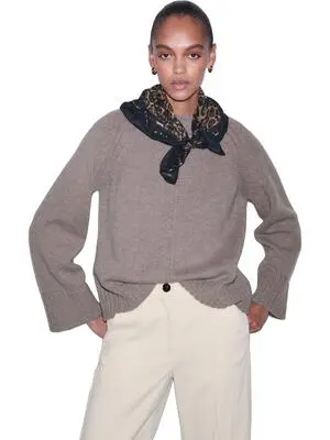 ME+EM Raglan Jumper With Snood - Pebble Brown