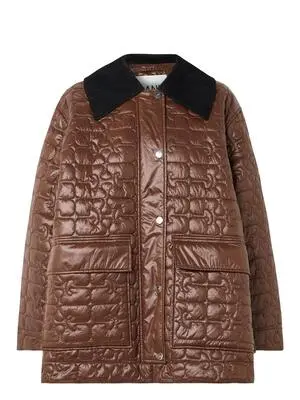 GANNI Cotton Corduroy-trimmed Quilted Recycled-shell Jacket - Brown