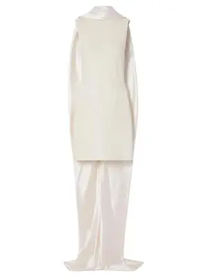 DANIELLE FRANKEL Mimi Scarf-detailed Silk-blend Satin-trimmed Wool-blend Mini Dress - Neutrals