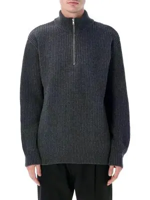 Colorful Standard Half-zip Ribbed Knit Sweater - Grey
