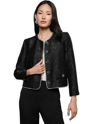 L'Agence Zell Sequined Tweed Jacket - Black Sequin Tweed