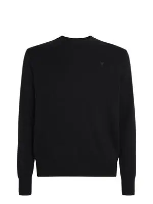 Ami Merino Wool Sweatshirt With Embroidered Logo - Black