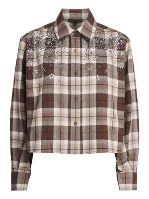 Maje Check Rhinestone-embellished Shirt - Brown