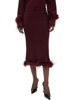 WAYF Bethany Feather Trim Knit Skirt - Plum