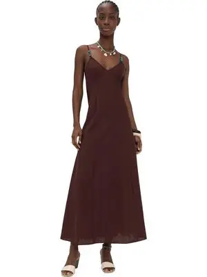 Playa Lucila Maxi Dress With Beaded Straps - Brown