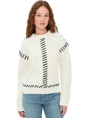 English Factory Stitch Detailed Chunky Crew Neck Sweater - Cream/black