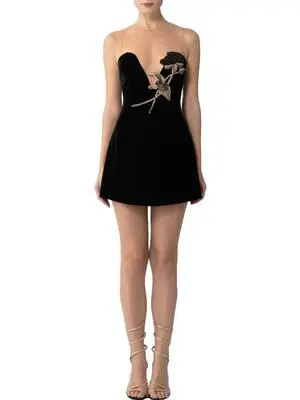 SAU LEE Aria Beaded Mini Dress - Black