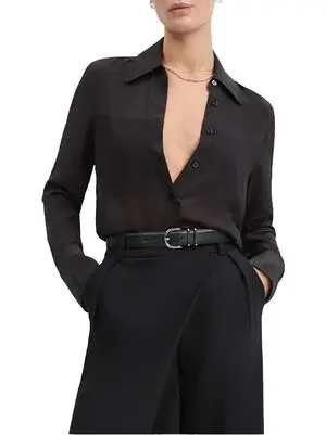 FAVORITE DAUGHTER Sheer Button-up Shirt - Black