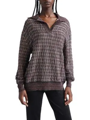 Missoni Sequin Embellished Wool Blend Polo Sweater - Pink And Brown Tones