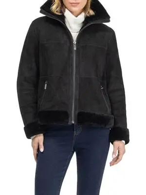 Gorski Merino Genuine Shearling Zip Jacket - Black
