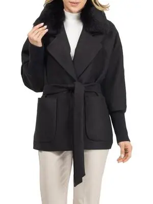 Gorski Fabric Jacket With Detachable Shearling Collar - Black