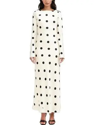 SISTERLY Clara Polka-dot Silk Column Gown - Polka Dot Cream