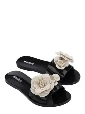 Melissa Babe Petals Slide Sandal - Black/beige