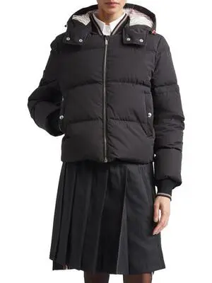 Thom Browne Down Jacket With Removable Hood - Black