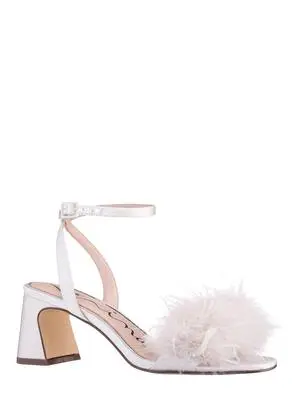 Nina Bev Feathered Ankle Strap Sandals - Ivory