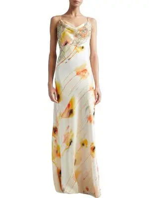 JASON WU Watercolor Floral Satin Slipdress - Limoncello Multi