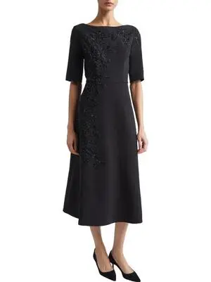 Carolina Herrera Embroidered Bateau Neck Midi Dress - Black
