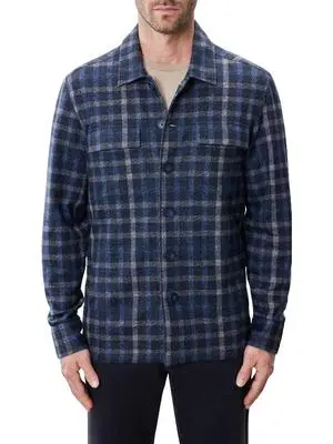 Robert Barakett Emory Plaid Knit Flannel Button-up Shirt Jacket - Denim