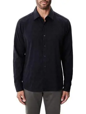 Robert Barakett Calyx Puckered Stretch Cotton Blend Button-up Shirt - Black