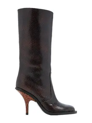 Dries Van Noten Python-Effect Leather Boots Brown