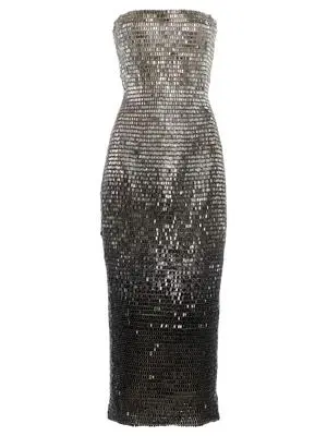 Oscar De La Renta Sequined Midi Dress - Silver