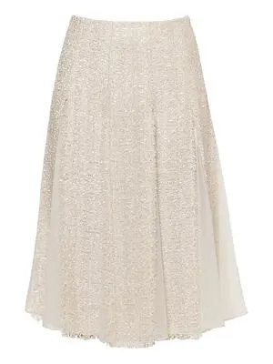 DES_PHEMMES Paneled Hand-Woven Tweed Skirt Ivory