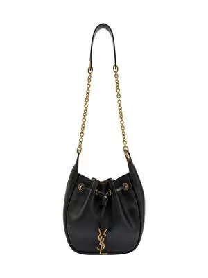 Saint Laurent Leather Bucket Bag With Logo - Black