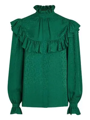 Saint Laurent Paisley Jacquard Silk Blouse - Green Other