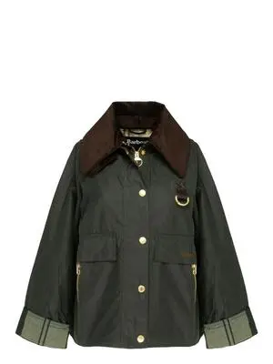 Barbour Waxed Cropped Jacket With Corduroy Collar - Green