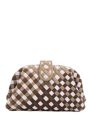Bottega Veneta Lauren 1980 Padded Intrecciato Reborn Suede And Leather Clutch - Brownmulti