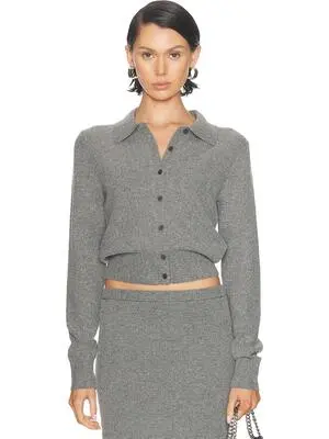 Alexander Wang Hotfix Long Sleeve Polo Cardigan - Heather Grey