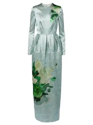 Erdem Floral Print Satin Gown - Green