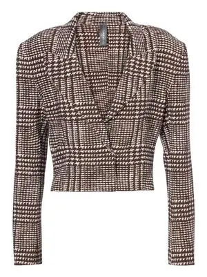 Norma Kamali Houndstooth Cropped Blazer - Brown