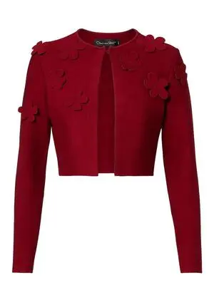 Oscar De La Renta Floral Cropped Cardigan - Burgundy