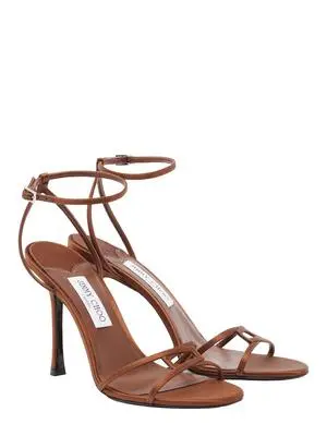 JIMMY CHOO Leo 100 Satin Sandals - Brown